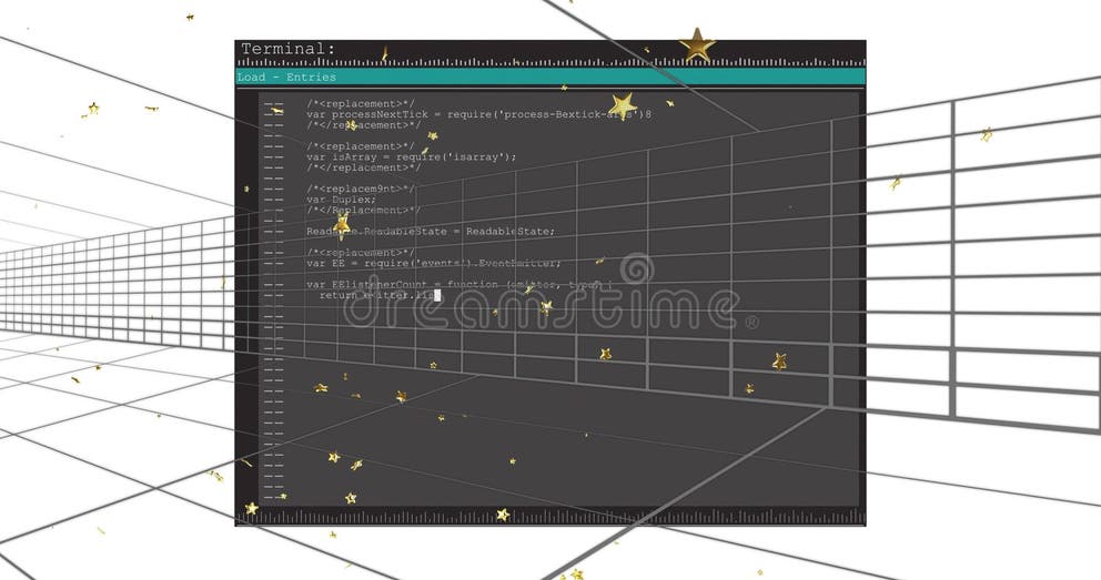 Code Editor Interface with Floating Golden Stars Image Over Grid Lines ...
