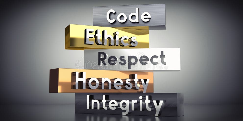 Code, Ethics, Respect, Honesty, Integrity - Words on Metal Blocks Stock ...