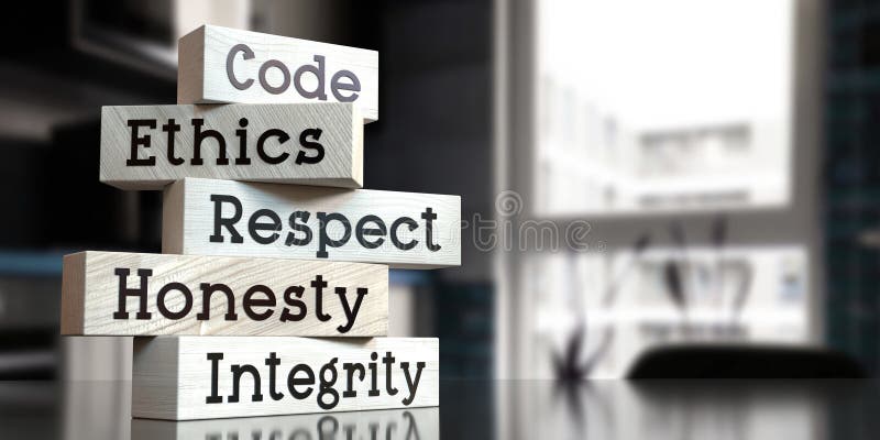 Code Ethics Respect Honesty Integrity Words On Wooden Blocks