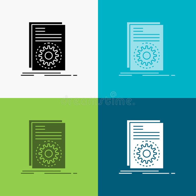 Code Executable File Running Script Icon Over Various Background Glyph Style Design