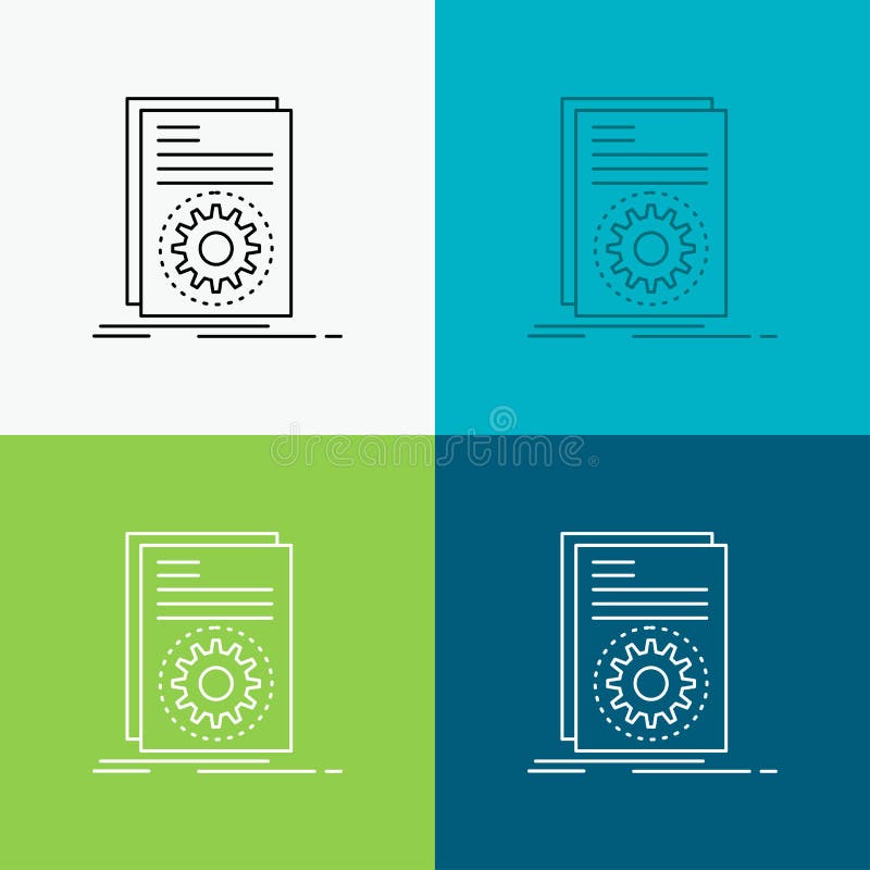 Code Executable File Running Script Icon Over Various Background Line Style Design