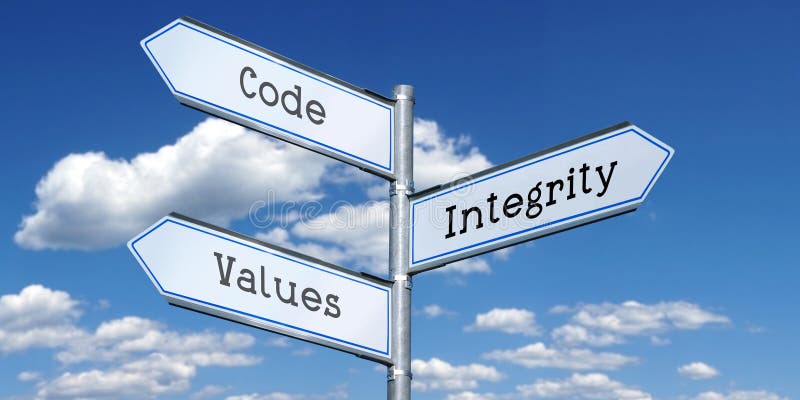 Code, Integrity, Values - Metal Signpost with Three Arrows Stock ...