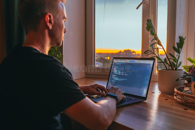 The Code on the Laptop Screen at Night. Software Development Stock Image - Image of computer ...