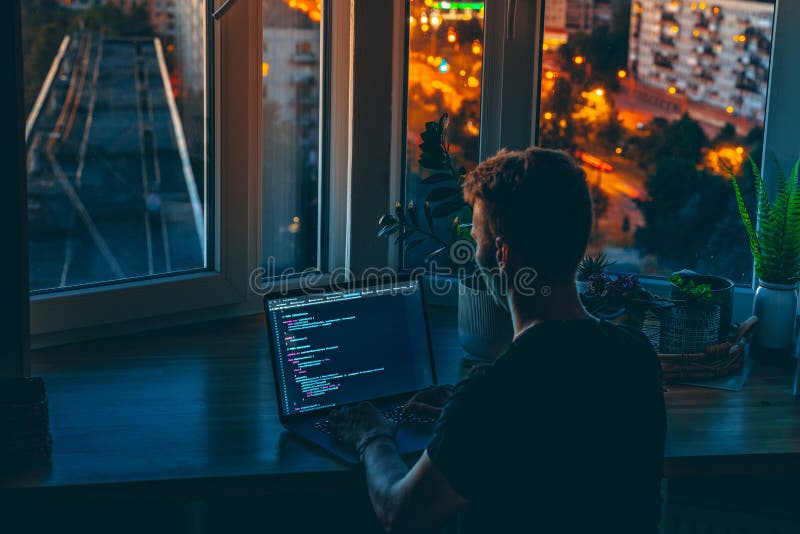 The Code on the Laptop Screen at Night. Software Development Stock Photo - Image of hacker ...