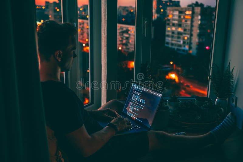 The Code on the Laptop Screen at Night. Software Development Stock Image - Image of cyberspace ...