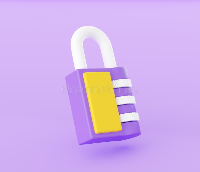 Code Lock 3d Render - Cartoon Illustration of Purple and Yellow Closed ...