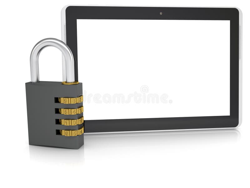 Tablet Pc Security. Chain with Lock on Computer Stock Illustration ...