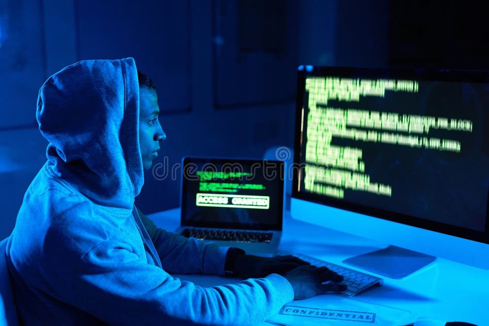 Code, Man or Hacker on Technology Screen for Cybercrime, Malware or ...