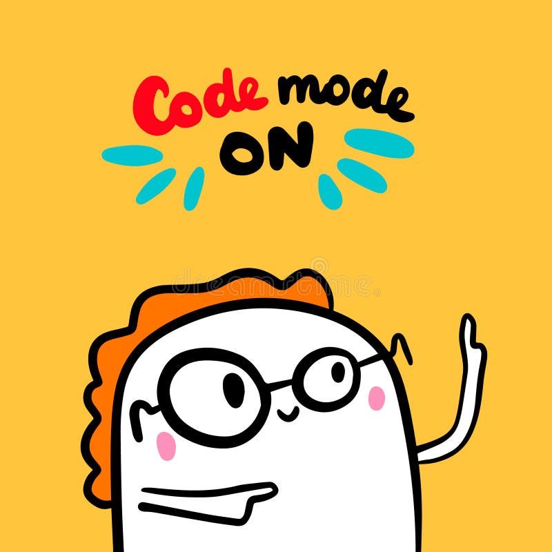 Code Mode on Hand Drawn Illustration in Cartoon Style Stock ...