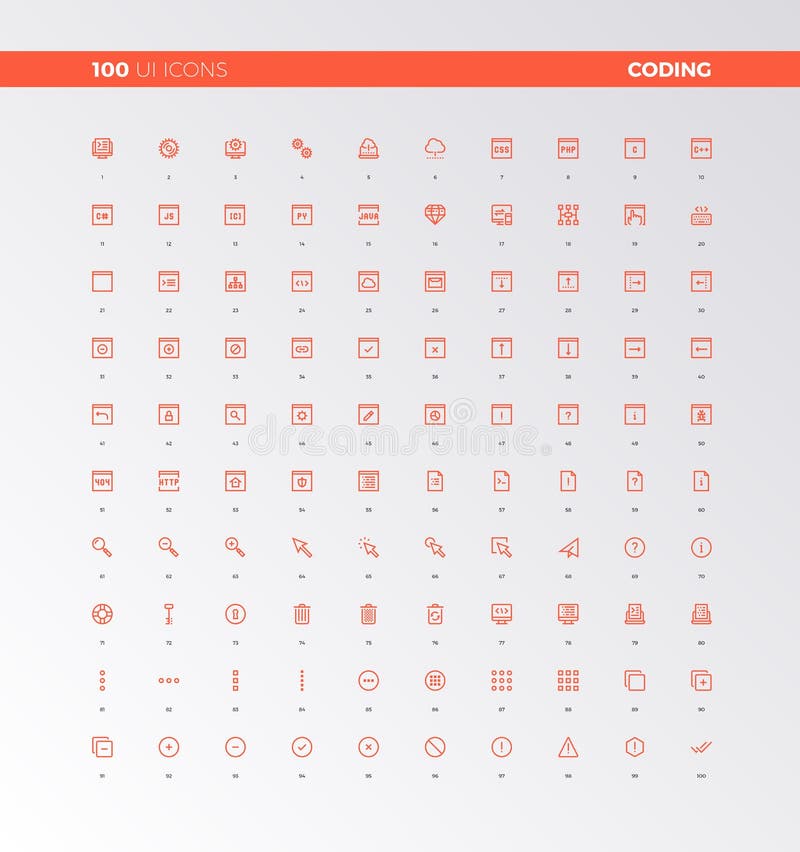 Code-Produktions-Ikonen UI UX Vektor Abbildung - Illustration von ...