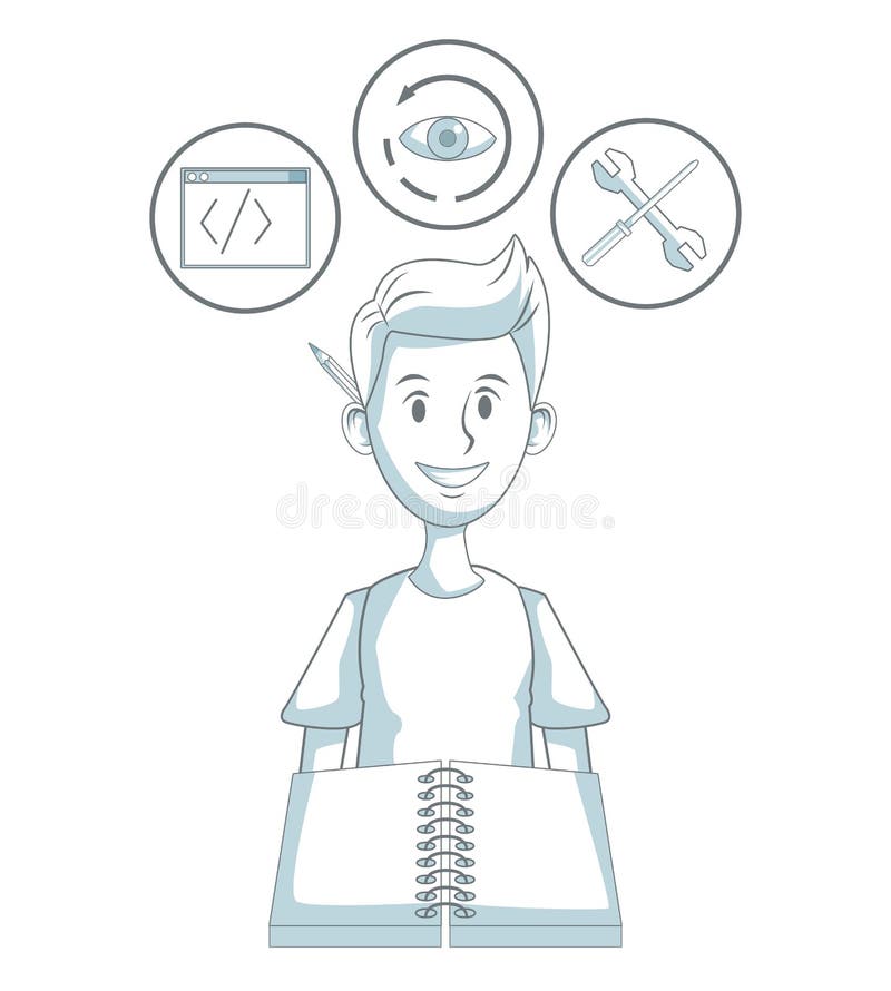 Young Man Programming Codes Stock Vector - Illustration of character ...