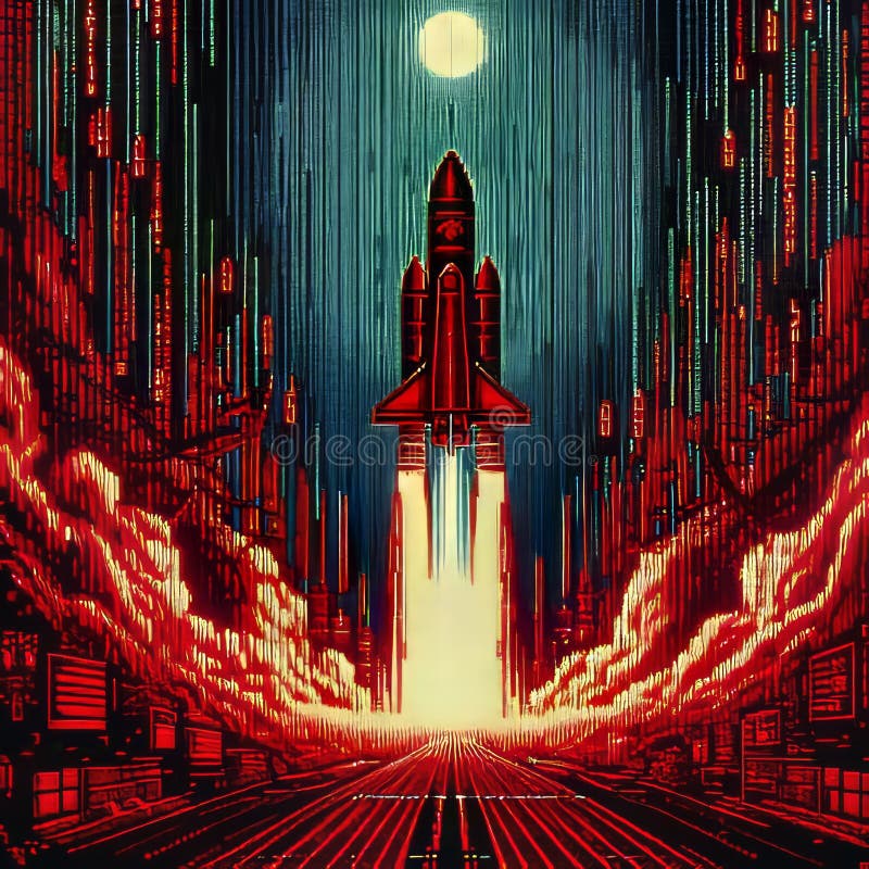 16 Code Red a Matrix Code Depiction of the Launch with ASCII Ele Stock ...