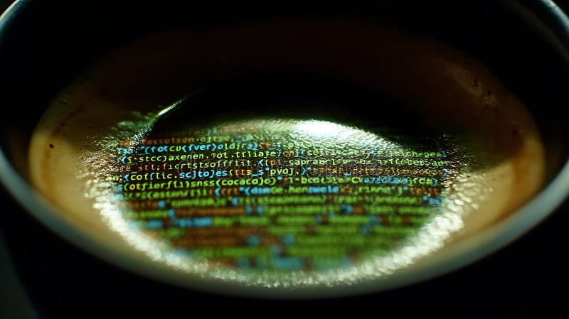 Code Reflected on Morning Coffee Surface Stock Illustration ...