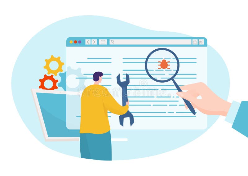 Code Review at Screen Technology, Vector Illustration, Flat Man ...