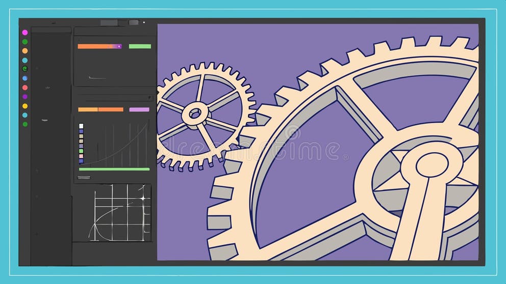 Code Screen with Gears, Software Development and Tech Interface Vector Design Generative AI ...