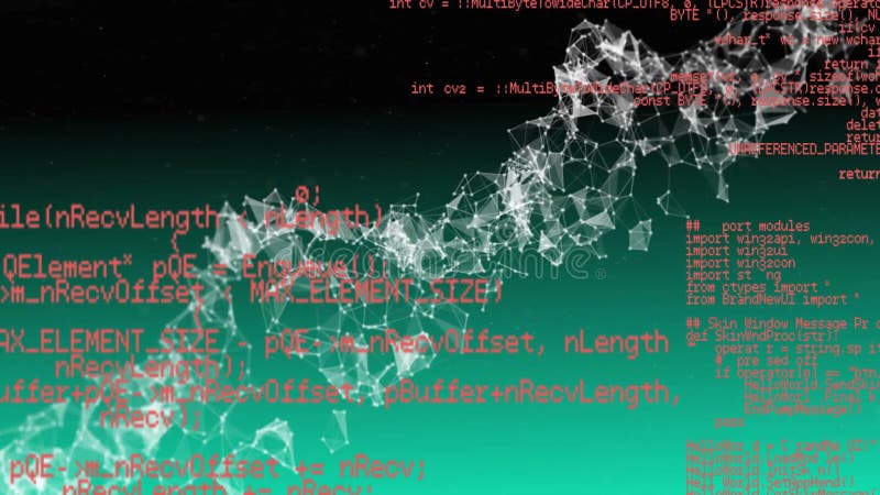 Code Snippets and Network Connections Animation Over Green and Black Background Stock Footage ...