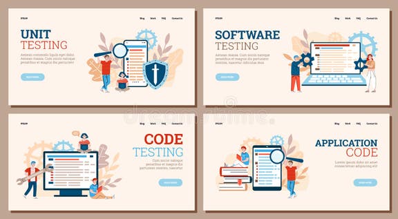 Code Testing Banners Set for Software Programing, Cartoon Vector ...