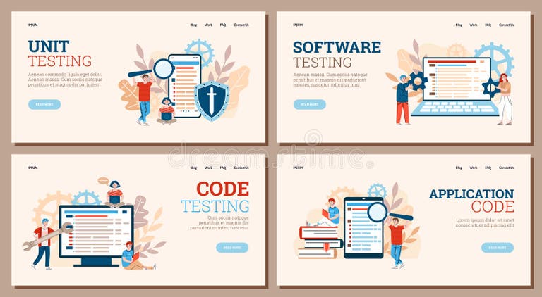 Code Testing Banners Set for Software Programing, Cartoon Vector ...