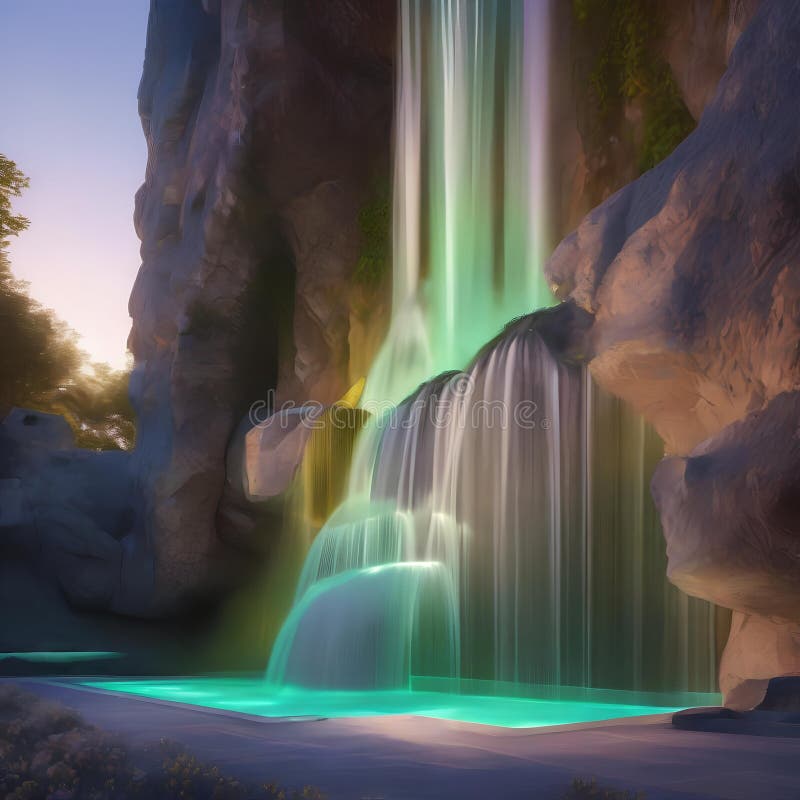 A Code Waterfall Flowing into a Pool of Liquid Light and Color2 Stock ...