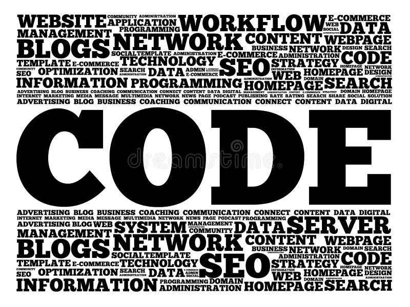 CODE word cloud stock illustration. Illustration of engine - 205713045