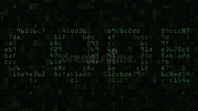 Code Word Being Made with Flashing Hexadecimal Symbols on a Green Screen. Loopable 3 D Animation ...
