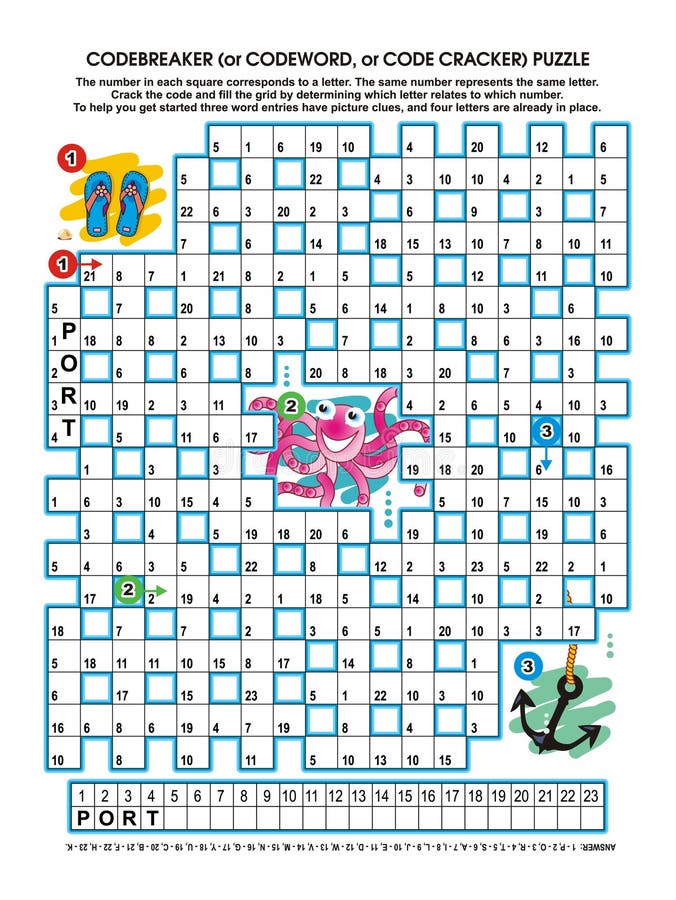 Puzzle Page with Winter Holiday Themed Codebreaker Word Game 2 Stock ...