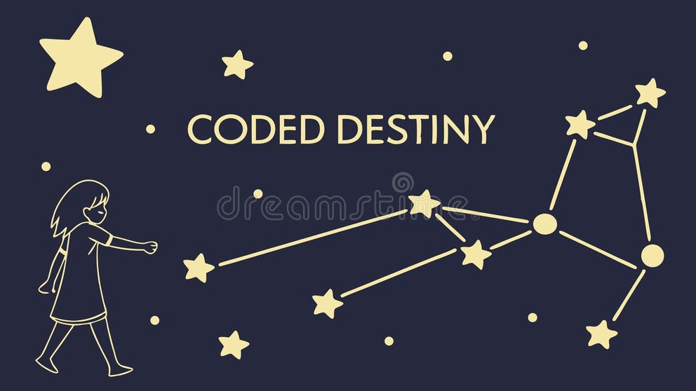 CODED DESTINY Text with Stars, Fate and Programming Concept Vector ...