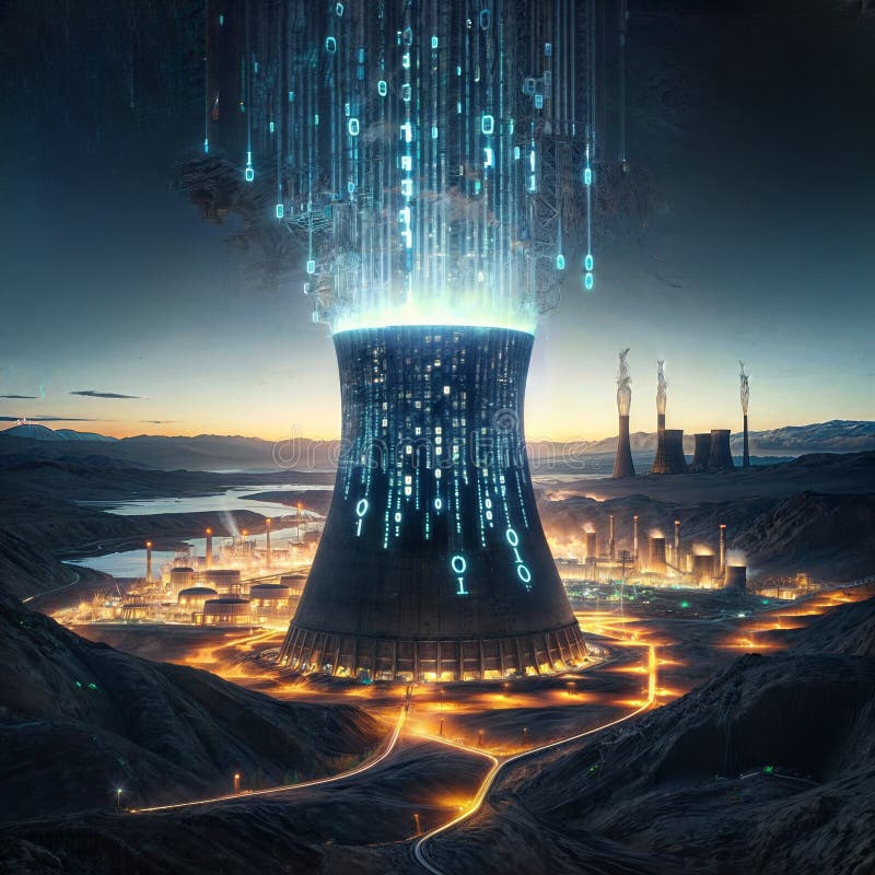 Digital Code at Plant: Night Scene & Technological Art, Generative Ai ...