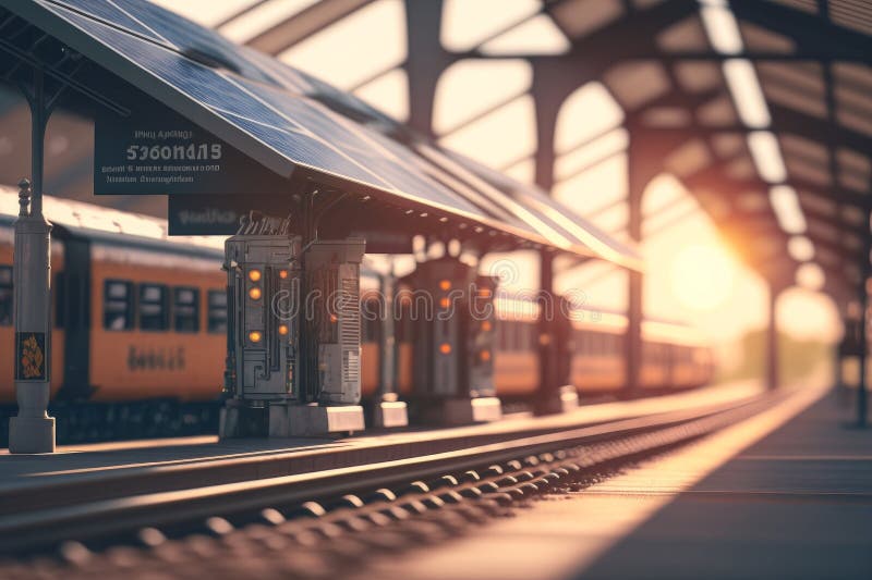 Coded Train Station with Solar Energy Stock Illustration - Illustration ...