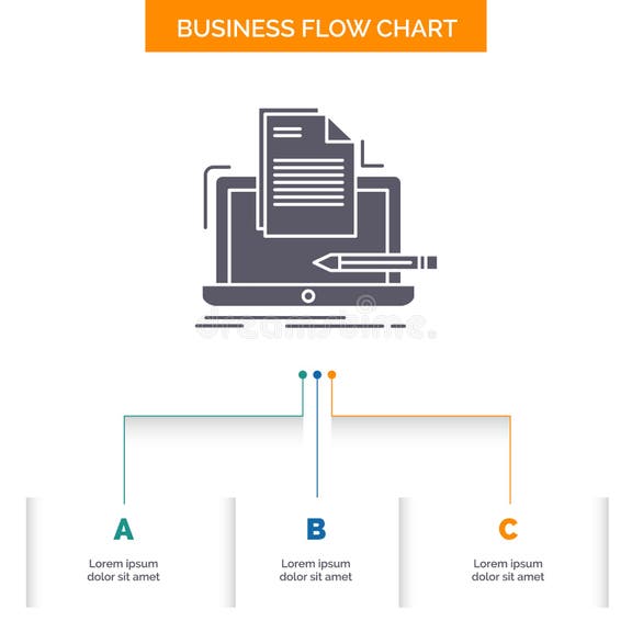 Coder, Coding, Computer, List, Paper Business Flow Chart Design with 3 Steps. Glyph Icon for ...