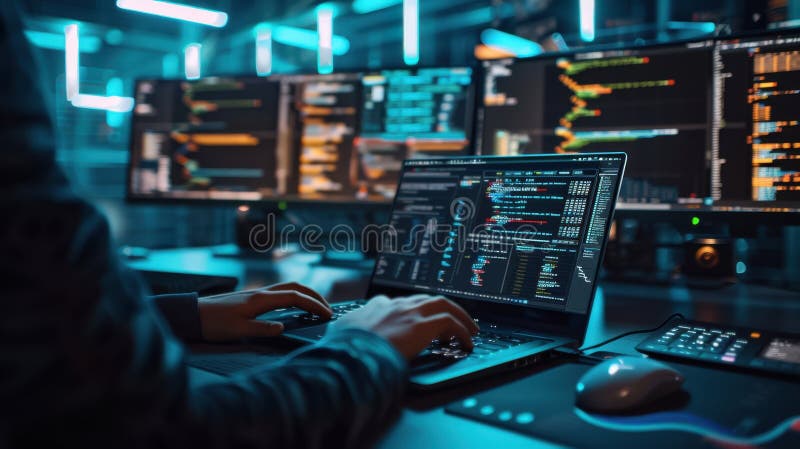 The Coder In Dark Office Ai Generated Stock Image Image Of Hacker 0286
