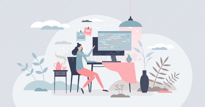 Professional Programmer Working Writing Code on Laptop Computer at Desk ...