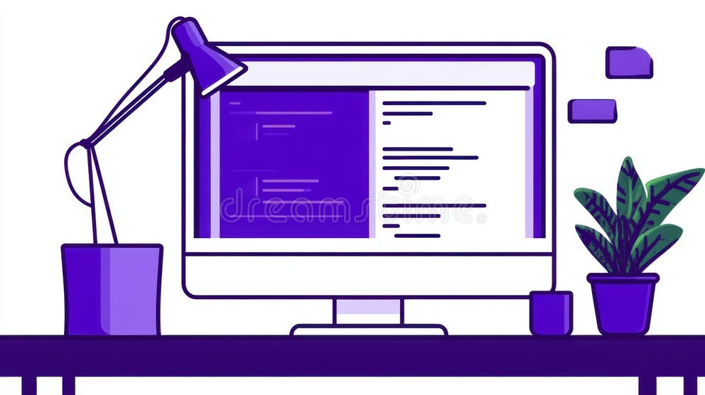 Coder s Desk Setup stock illustration. Illustration of lamp - 367464250