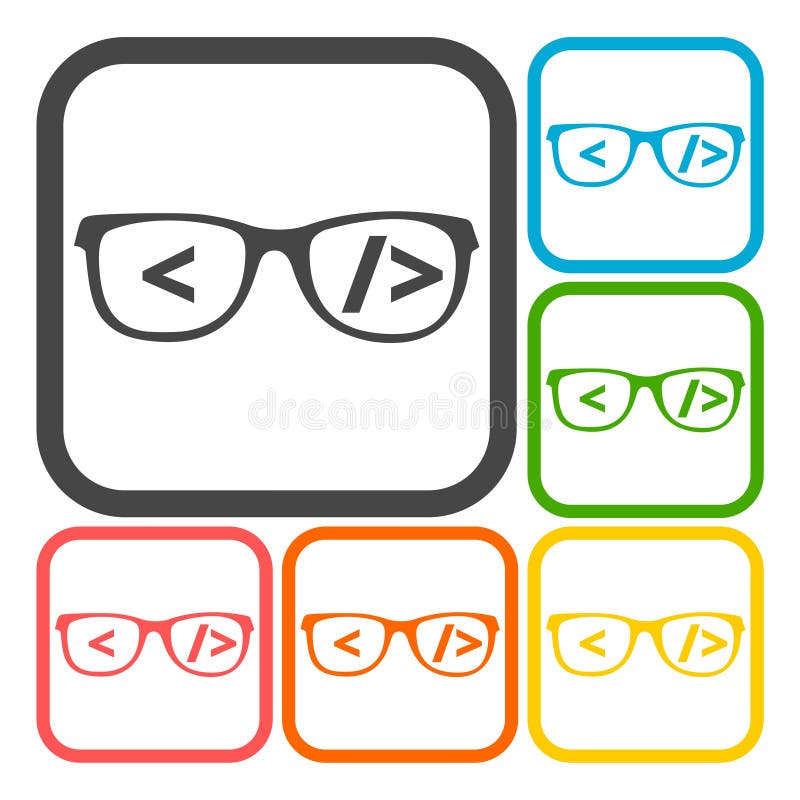 Coder Sign Icon, Glasses Icon, Programmer Symbol Set Stock Vector - Illustration of glasses ...