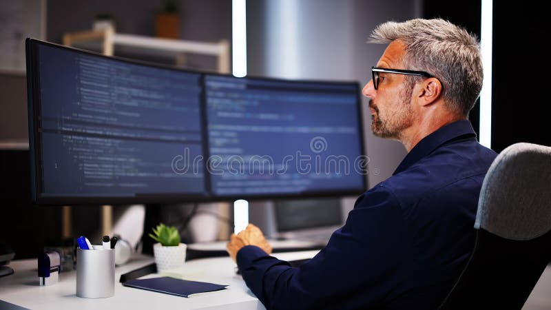 Coder Using Computer At Desk Stock Image Image Of Coding Develop 289068613