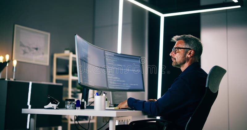 Coder Using Computer At Desk Stock Image Image Of Compute Coding 291106563