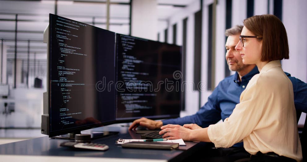 Coder Using Computer at Desk Stock Image - Image of business, screen: 310290981