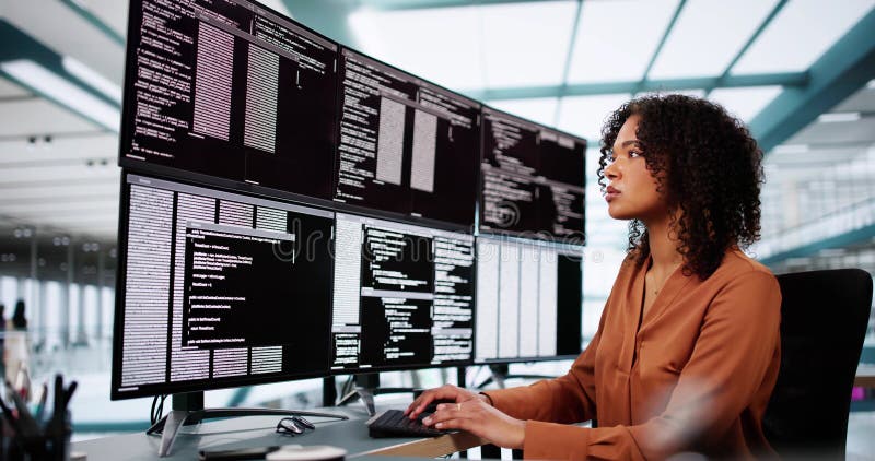 Coder Using Computer At Desk Stock Image Image Of Multiple 