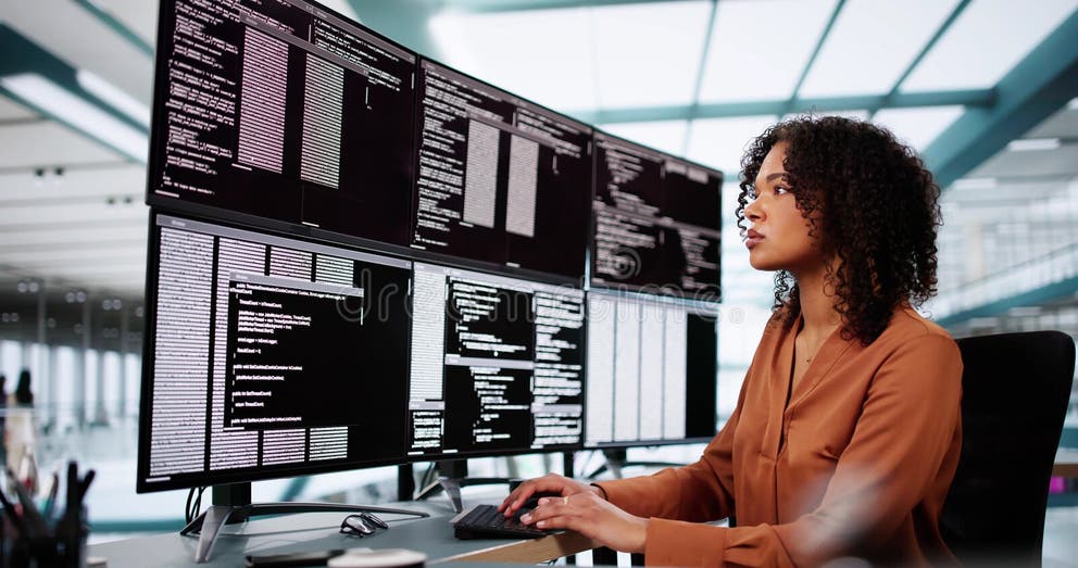 Coder Using Computer at Desk Stock Image - Image of multiple, programmer: 366452413