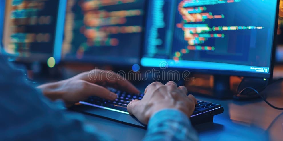 Coder working on computer stock photo. Image of development - 366082132