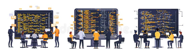 Coders Cartoon Vector Concepts. Male Female Program Diagrams Charts ...