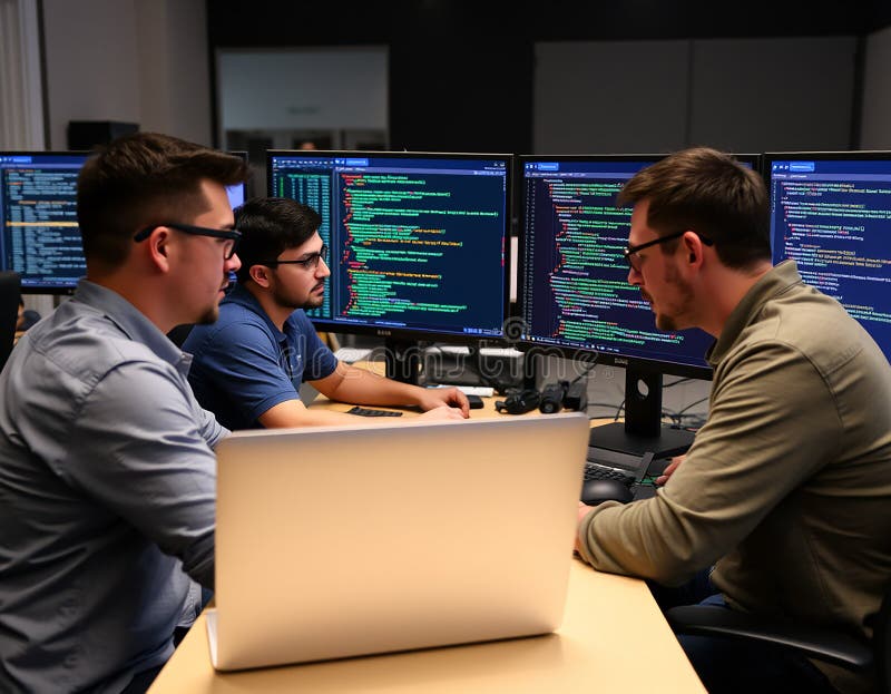 Coders Collaborating On Source Code Compilation Discussing Errors And Solutions In A Dynamic