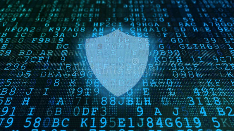 Codes and Shield Screen with Blue Formulas Stock Illustration ...