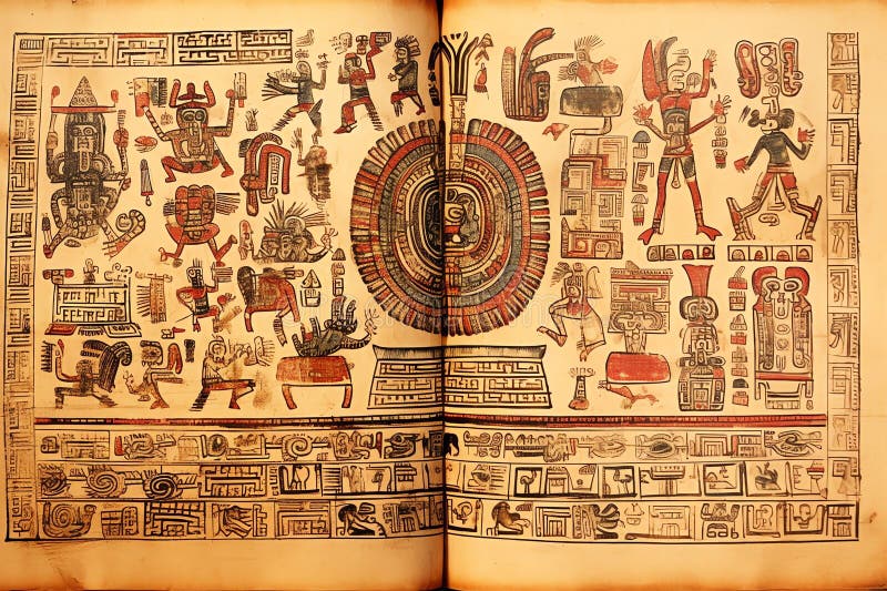 Codex Page with Aztec Pictorial Writing and Illustrations Illustration ...
