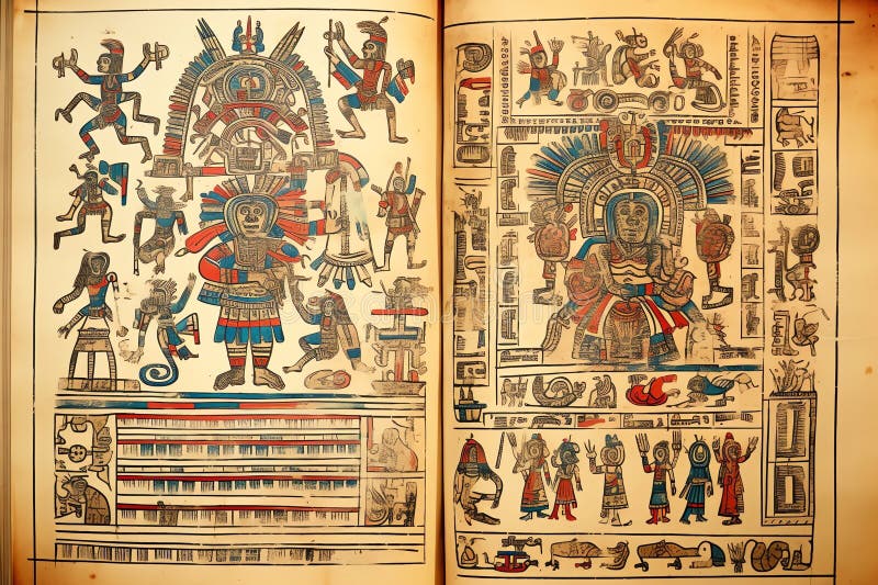 Codex Page with Aztec Pictorial Writing and Illustrations Illustration ...