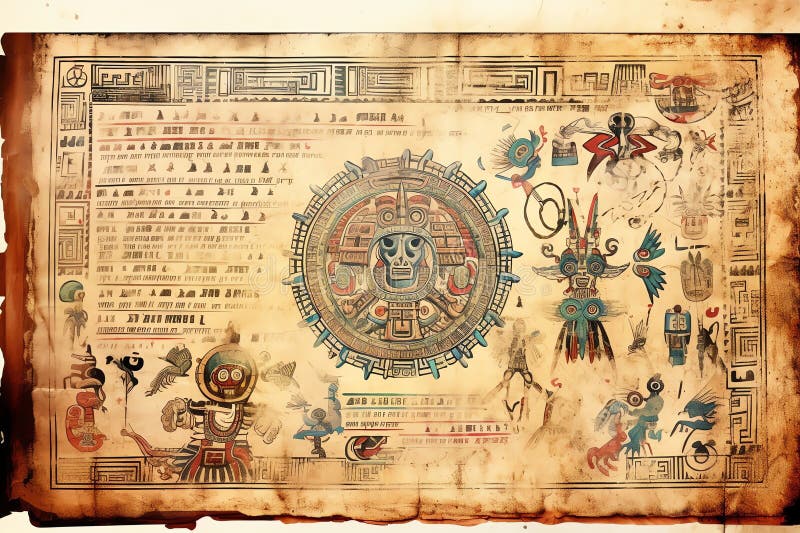 Codex Page with Aztec Pictorial Writing and Illustrations Illustration ...