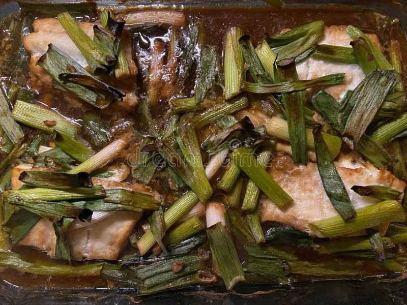 Codfish Fillets Polynesian Style with Teriyaki Sauce and Spring Onions ...