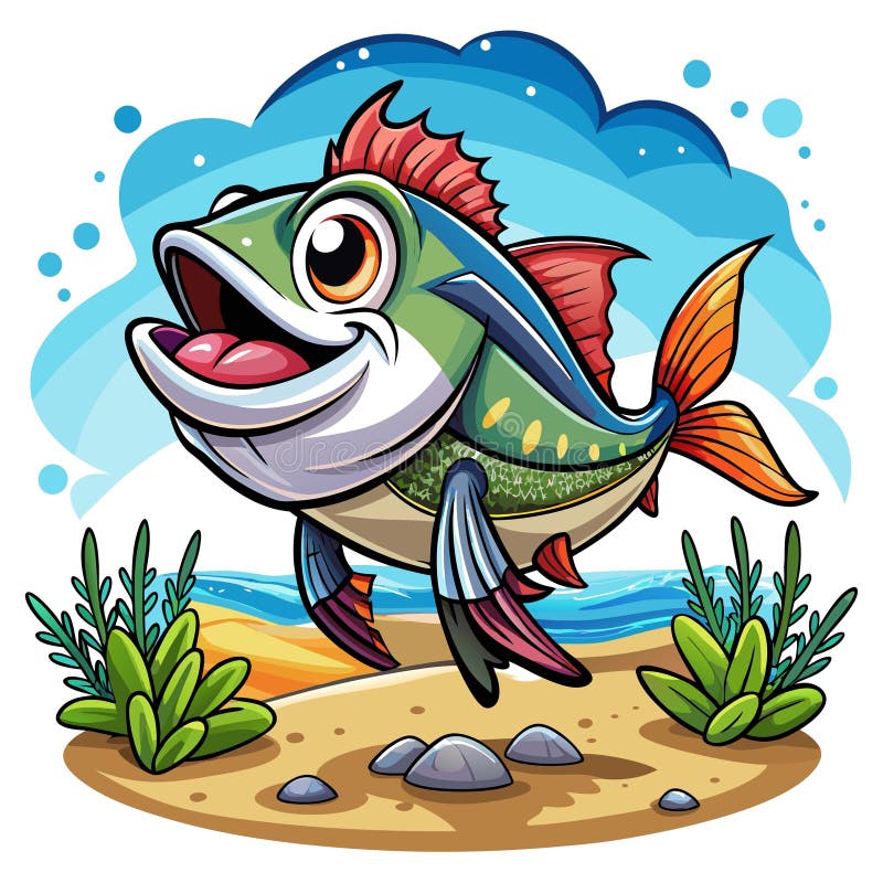Codfish Fish Excited Walks Beach Vector Stock Vector - Illustration of ...