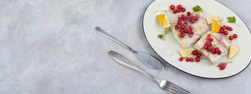 Codfish Loin Baked with Berries Stock Image - Image of roast, white ...