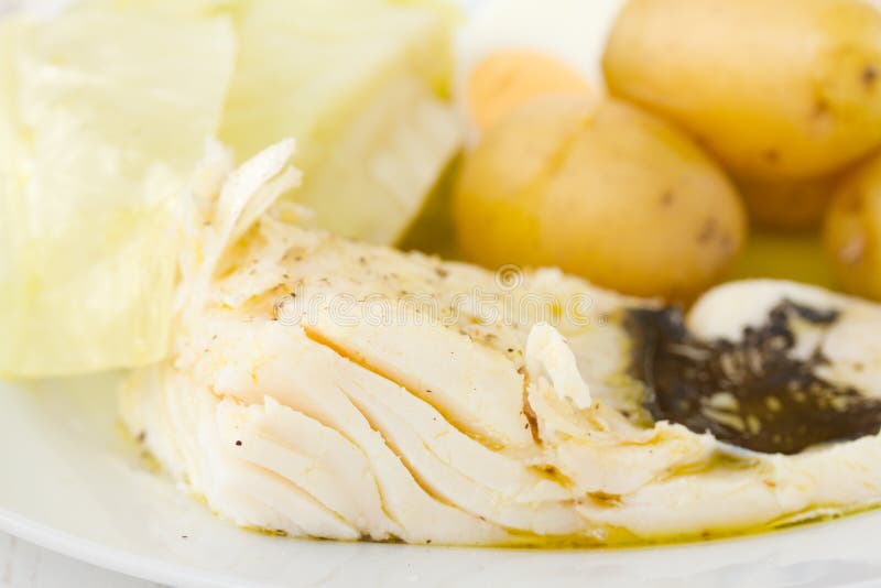 Boiled Cod Fish with Potatoes and Cole Stock Image - Image of aromatic ...